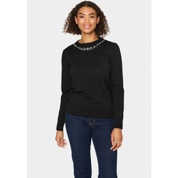 Rundhalspullover Saint Tropez "TemmaSZ", Damen, Gr. XS, schwarz, Strick, Obermaterial: 80% Viskose, 20% Polyacryl, unifarben, normal, Rundhals, Pullover Rundhalspullover, mit Zierperlen