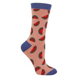Frauen Neuheit lustige Frucht Socken | Miss Sparrow | Funky Wassermelone Avocado Zitronen Design Bambus Socken - Wassermelone (Pink)