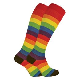 Socken Snob - 2 Paar Damen Regenbogen gestreift Knie hoch Bambus Socken