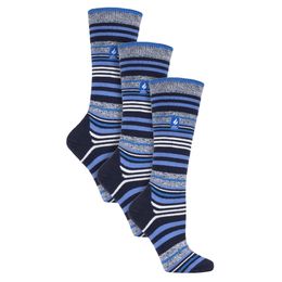 Heat Holders 3 Paar Multipack Ultra Lite Damen Skisocken | W&auml;rmehalter | Damen Funky Patterned Striped Knee High Socks - Dark Blue Stripe