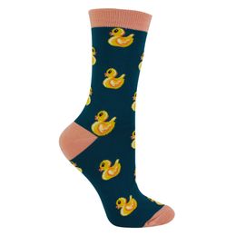 Women's Novelty Rubber Ducks Socken | Miss Sparrow | Weiche atmungsaktive Ente Muster Bambus Socken - Teal