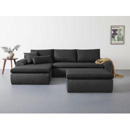 Ecksofa Home Affaire "Win L-Form, B: 285 cm - OTTO. Verl&auml;ssliche Qualit&auml;t.", schwarz-wei&szlig; (schwarz, wei&szlig;, schwarz), B:285cm H:85cm T:176cm, 100% Polyester, Sofas, Ecksofa, 2 Zierkissen, optional Bettfunktion & Bettkasten