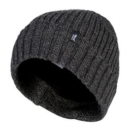Heat Holders - Herren Rippenstrick Fleece gef&uuml;ttert isoliert warm Turn Over Manschette Thermal Winter Beanie Hut - grau