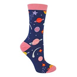 Miss Sparrow - Atmungsaktive Damen-Sonnensystem-Muster Bambus-Socken - Space (Navy)