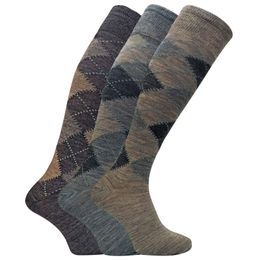 3 Paar Herren Extra Lange Kniehohe Argyle Lambs Wool Dress Socken