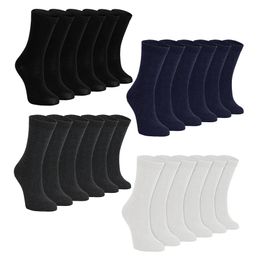 24 Paar Multipack Kinder-Schulsocken | Gestrickte einfarbige Baumwollsocken in Schwarz/Wei&szlig;/Grau/Marineblau f&uuml;r Jungen und M&auml;dchen - Gemischt