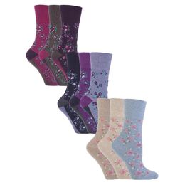 9 Paar Multipack Ladies Cotton Crew Non Elastic Socks | Gentle Grip | Womens Soft Top Striped Patterned Non Binding Socks - Floral 2