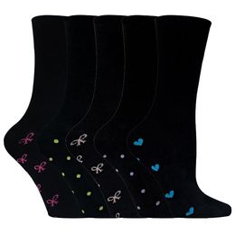 SOCK SNOB - 5 Paar schwarze Damensocken mit Herz und Schleifen