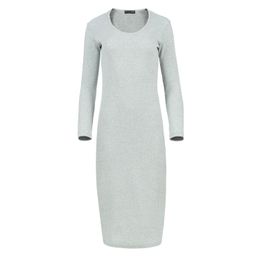 Lang&auml;rmliges Midikleid mit Rundhalsausschnitt aus gerippter Baumwoll-Elastan-Mischung in Grau Melange