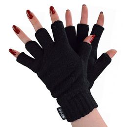 Fingerlose Damen-Thermohandschuhe | THMO | Winter-Fleece-gef&uuml;tterte, weiche Thinsulate-Handschuhe f&uuml;r Damen, Schwarz
