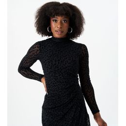 Schwarzes, hochgeschlossenes Midikleid &bdquo;Animal Devore&ldquo;.