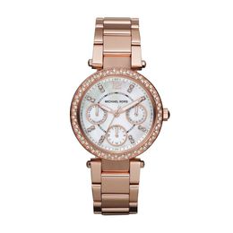 Damenuhr der Marke Michael Kors in der Farbe Bronze. Das Geh&auml;use hat einen Durchmesser von 33 mm. Marke: Michael KorsModellname: MK5616Kategorie: DamenarmbanduhrMaterialien: EdelstahlFarbe: Ros&eacute;gold
