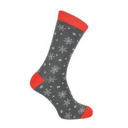 Herr Heron - Herren-Weihnachtssocken | Neuheit Bambus-Socken | Ruldoph & Santa gemusterte Socken | Geschenk f&uuml;r ihn - Schneeflocken (grau)