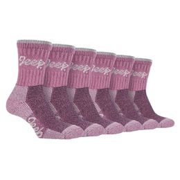 JEEP 6 Paar Multipack Damen Baumwolle atmungsaktive gepolsterte Wandersocken | Gepolsterte Anti-Blister-Crew-Trekkingsocken f&uuml;r Damen Rose / Creme