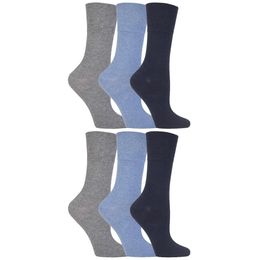 Gentle Grip - 6 Paar Damen Diabetiker-Socken mit Honigkamm-Oberteil und handgekettelten Zehenn&auml;hten - Blau