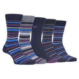 Farah - 5er-Pack Herren d&uuml;nne atmungsaktive klassische gestreifte gemusterte weiche Baumwolle Kleid Socken - FCS271NVYPUR (gestreift)