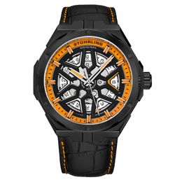 Schwarz und Orange Gio Schweizer Automatik 44mm Skeleton