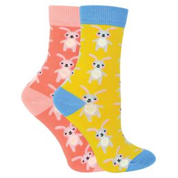 Miss Sparrow - 2er-Pack Socken f&uuml;r M&auml;dchen aus Bambus mit Tiermuster - Kaninchen