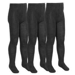 3 Paar Multipack M&auml;dchen Bambus-Schulstrumpfhosen | Sock Snob | Footed Soft Plain Strumpfhosen in Schwarz, Grau, Wei&szlig;, Marineblau - Grau