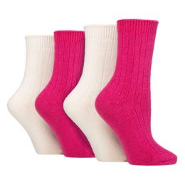 4er-Pack Damen Kaschmir-Stiefelsocken | Wildfeet | Gerippte Crew-Woll-Bettsocken - Wein/Creme