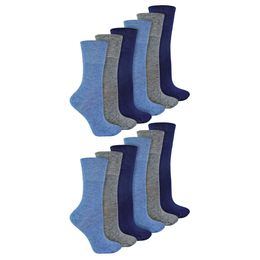 IOMI - 12 Paar Multipack Damen Diabetiker Bambus Socken | Damen Extra breite nahtlose Socken mit nicht elastischen sanften Grip Top - Blau