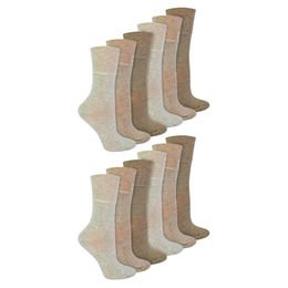 IOMI - 12 Paar Multipack Damen Diabetiker Bambus Socken | Damen Extra breite nahtlose Socken mit nicht elastischen sanften Grip Top - Beige