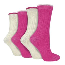4er Pack Damen Kabelstrick Socken | Wildfeet | Lurex Glitzer Socken f&uuml;r Frauen - Creme/Rosa