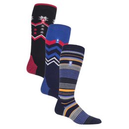 Heat Holders 3 Paar Assorted Multipack Ultra Lite Herren Skisocken | W&auml;rmehalter | Funky Retro Style Knee High Socks - Mix 2