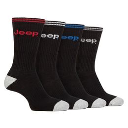 Herren Sport Crew Socken | JEEP | 4er Pack Baumwolle Laufsocken mit verst&auml;rkter Ferse und Spitze - Schwarz