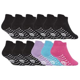 12 Paar Kinder Low Cut Kn&ouml;chelsocken mit rutschfester Sohle - Pink / Schwarz