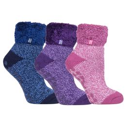 Womens Fluffy Slipper Bed Socks with Grips | Heat Holders | 3 Pair Multipack | Ladies Warm Fleece Lined Non Slip Socks | Winter Gifts for Her - Pack 4