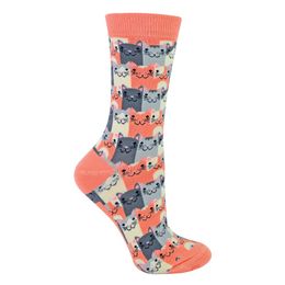 Miss Sparrow - Ladies Novelty Cat Atmungsaktive Bambus-Socken - Happy Cats (Pink)
