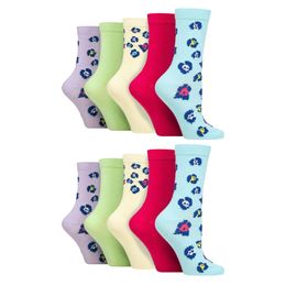 Wildfeet - 10er Pack Damen Bambus Crew Socken mit Punkten, Leoparden- und Blumenmuster - Multicolour