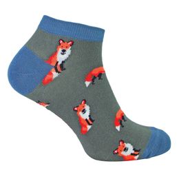 Herren Bambus-Trainersocken | Herr Heron | Tier Thema atmungsaktiv Low Cut Sneaker Socken - F&uuml;chse (Charcoal)