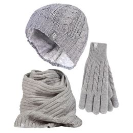 Heat Holders Damen-Set aus Strickm&uuml;tze, Schal und Handschuhen | W&auml;rmehalter | Mit Fleece gef&uuml;ttertes Thermo-Set f&uuml;r kaltes Wetter f&uuml;r den Winter in Hellgrau