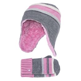 Heat Holders W&auml;rmehalter - M&auml;dchen Winter Warm Pom Pom Bobble Beanie M&uuml;tze und Handschuhe Set - Pebble Grey