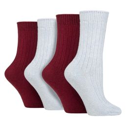 4er-Pack Damen Kaschmir-Stiefelsocken | Wildfeet | Gerippte Crew Wollbettsocken - Blau/Mauve
