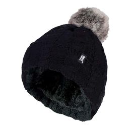 Heat Holders W&auml;rmehalter - Damen Strickfleece gef&uuml;tterte Thermo-Bommelm&uuml;tze mit Pom Pom
