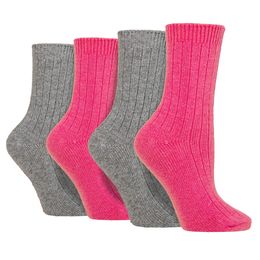 4er-Pack Damen Kaschmir-Stiefelsocken | Wildfeet | Gerippte Crew Wollbettsocken - Rosa/Grau