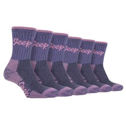 JEEP - 6 Paar Multipack Damen Baumwolle atmungsaktiv gepolstert Wandern Socken | Damen gepolstert Anti Blister Crew Trekking Socken - Lila / Rose