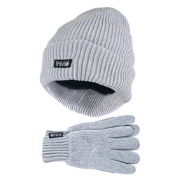 Damen Thinsulate M&uuml;tze und Handschuhe Set | THMO | Weiche Chenille gerippte Beanie M&uuml;tze & Handschuhe f&uuml;r Frauen - Grau