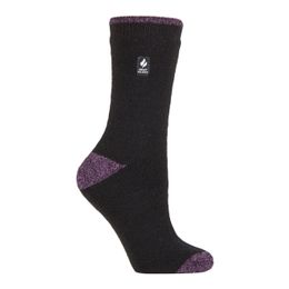 Heat Holders Lite - Isolierte Thermosocken f&uuml;r Damen | Mehrere Designs einschlie&szlig;lich Argyle Streifen Herzen Sterne | Warme Socken f&uuml;r Winter - Schwarz / Lila H&T (Teneriffa)