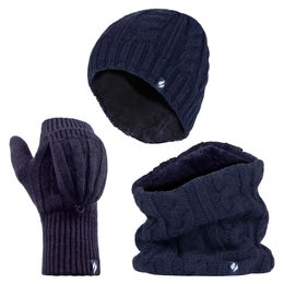 Heat Holders - Womens Thermal Winter Fleece M&uuml;tze, Halsw&auml;rmer und Konverter Handschuhe Set - Navy