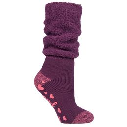 Heat Holders Damen-Thermo-Bettsocken mit Greifern, weich, flauschig, Slouch-Oberteil, rutschfest, Weinrot (Slouch)