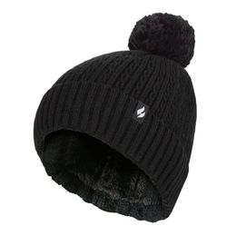 Heat Holders Damen-Thermokabel-Beanie-M&uuml;tze | W&auml;rmehalter | Gestrickte Winterm&uuml;tze mit Bommel | Weiche gerippte Bommelm&uuml;tze in Schwarz