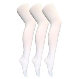 3 Paar Multipack Damen farbige undurchsichtige 80 Denier Strumpfhosen | Socken Snob | einfarbige Blockfarbe Strumpfhosen - Wei&szlig;