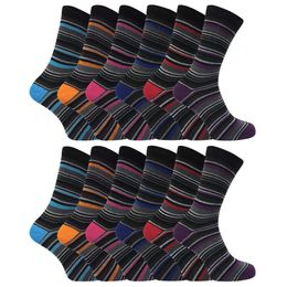 12 Paar gestreifte Herrensocken aus Baumwolle | SOCK SNOB | 12 Paar Multipack | Orange lila rosa blau & rot gestreifte Socken - sortiert