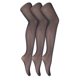 3 Paar Multipack Netzstrumpfhosen f&uuml;r Frauen | Sock Snob | Stylish Footed Pretty Stocking Ideal f&uuml;r Dance Party - Schwarz / Silber