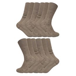 Locker sitzende Bambussocken f&uuml;r Herren | 12 Paar Multipack | Sock Snob | Diabetikerfreundliche Socken mit weichem Oberteil - Beige