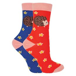 Miss Sparrow - 2er-Pack M&auml;dchen Bambus Tier gemusterte Socken - Igel